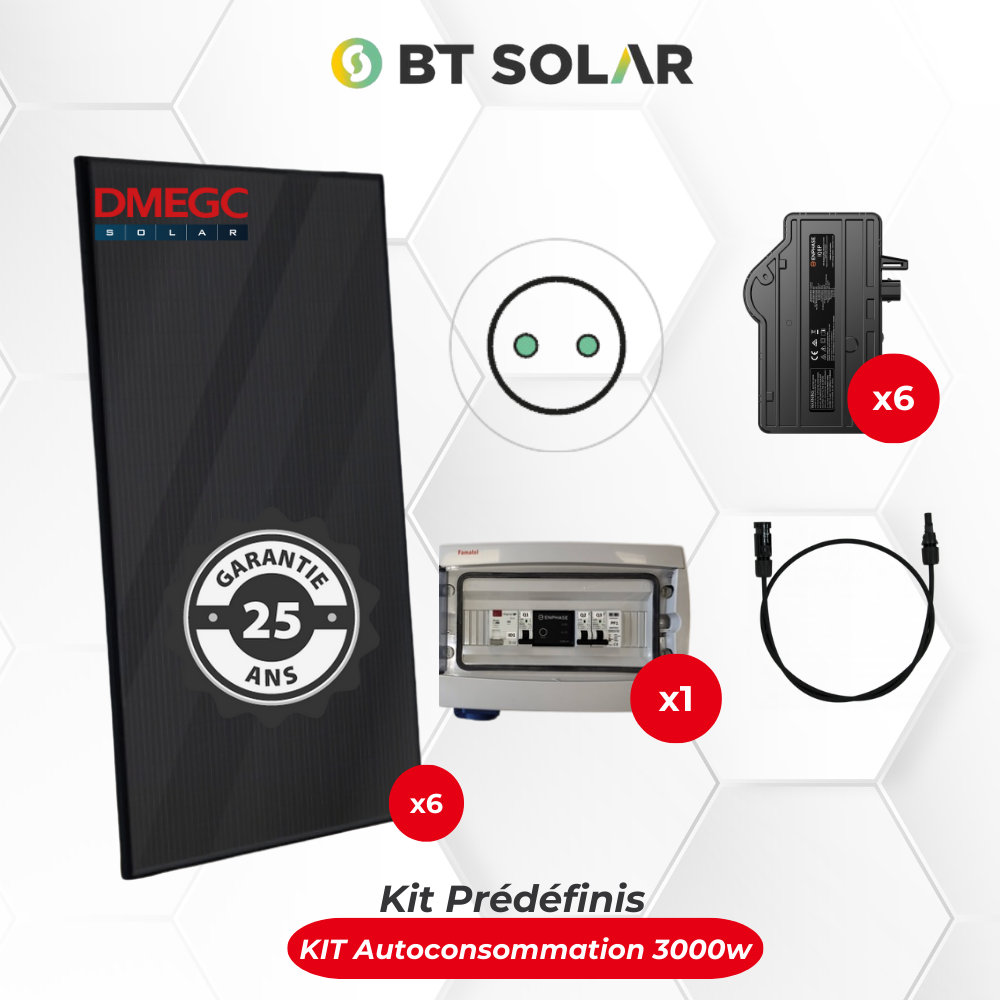 Kit 3 kWc Autoconsommation DMEGC -ENPHASE IQ8 P - 6 panneaux - BT Solar